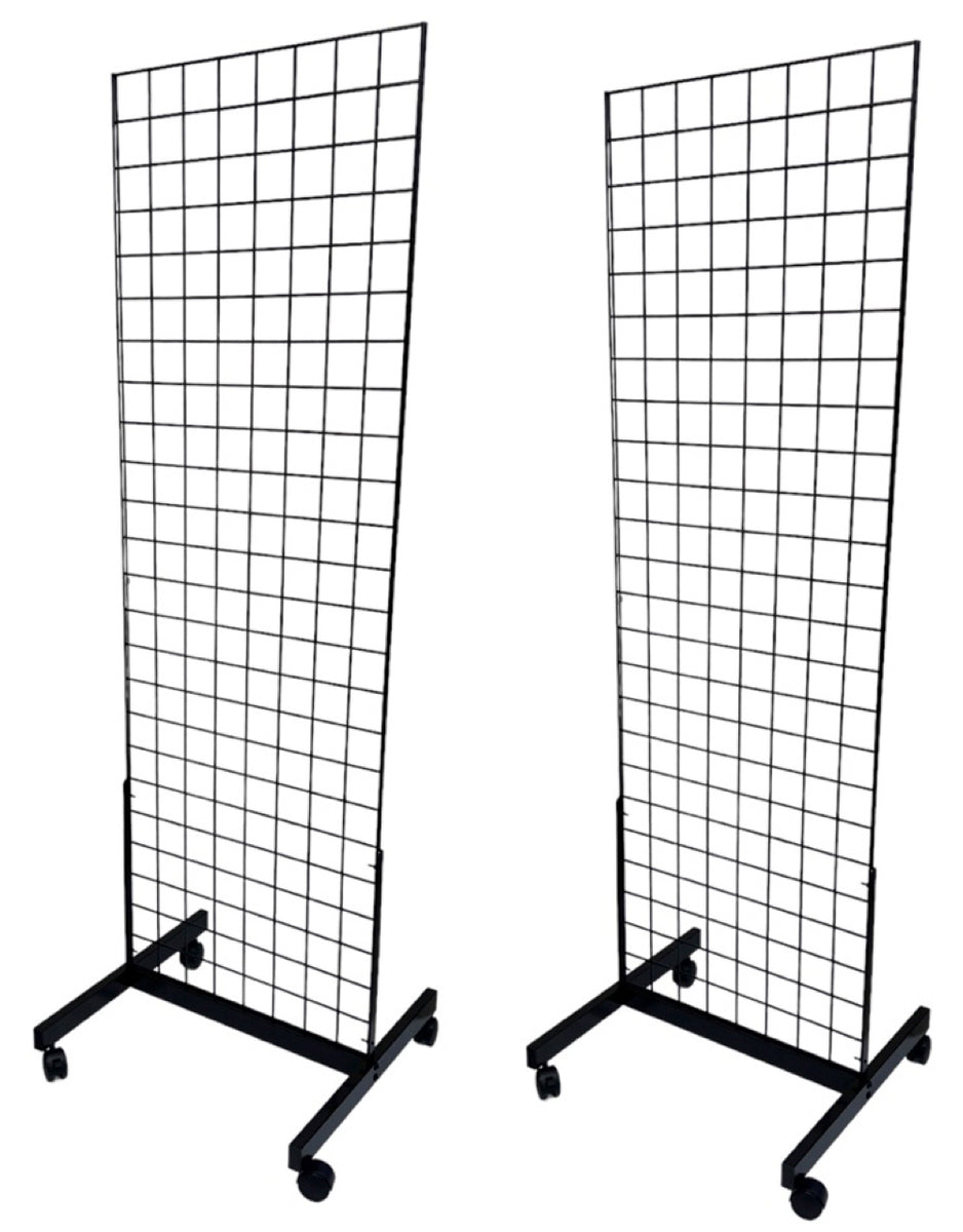 Only Hangers Black 2' x 6' Heavy Duty Rolling Gridwall Display Panels ...