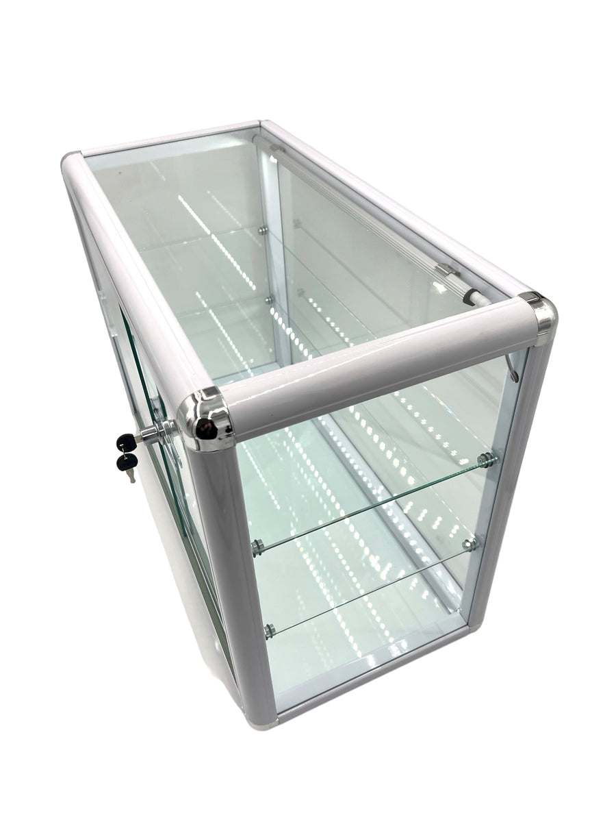 White Aluminum Glass Showcase LED Table | Only Hangers